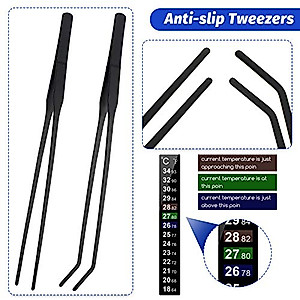 6 Pieces Coral Feeder Set 30 cm and 35 cm Long Acrylic Marine Fish Reef Feeding Tube and Stainless Steel Straight and Curved Tweezers with Tool Holder and Aquarium Thermometer Sticker for Aquarium Pet