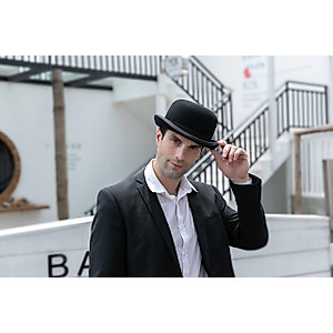 GEMVIE Black Derby Hat 100% Wool Theater Quality Hat Bowler Hat for Men Women Vintage Costumes
