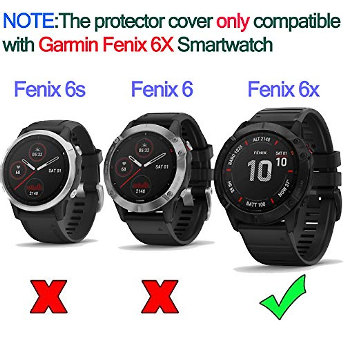 FitTurn [5 Pack] Clear Style Case Compatible with Garmin Fenix 6X/6X Pro/Fenix 6X Sapphire Smart Watch Replacement Screen Protector Case Cover TPU Shockproof Case Guard Thin Bumper Shell