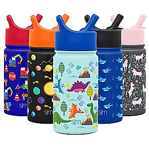 Simple Modern Kids Water Bottle with Straw Lid | Insulated Stainless Steel Reusable Tumbler for Toddlers, Girls, Boys | Summit Collection | 14oz, Blue Dino