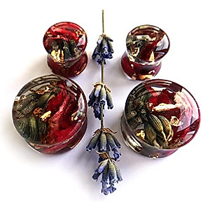 ETERNIADA Rose and Lavender ear plugs Wedding gauges 00g plugs 2g earrings Rose gauges 0g tunnels 2 inch plugs Resin gauges Real flower plugs Floral gauges (00g / 10mm / 3/8" / PAIR)