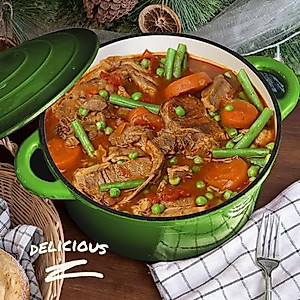 Overmont Enameled Cast Iron Dutch Oven - 5.5QT Pot with Lid Cookbook & Cotton Potholders - Heavy-Duty Cookware for Braising, Stews, Roasting, Bread Baking green