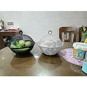 Mesh Wire Fruit Basket with Lid for Vegetables, Restaurant Kitchen Produce Containers Φ10.7" 2 Colors (White + Black) Total 2 Pack