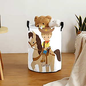 Western Cowboy Horse Personalized Laundry Basket Clothes Hamper Storage Handle Waterproof, Custom Collapsible Large Capacity , for Bedroom Bathroom Toy Decoration