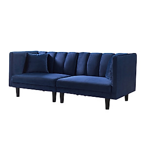 Lepfun Futon Bed Convertible Velvet, Modern Sleeper Sofa with 2 Pillows, 3 Adjustable Angles for Backrest,Living Room Couch with 7 Sturdy Metal Legs,Upholstered Loveseat for Home,Office,Navy Blue