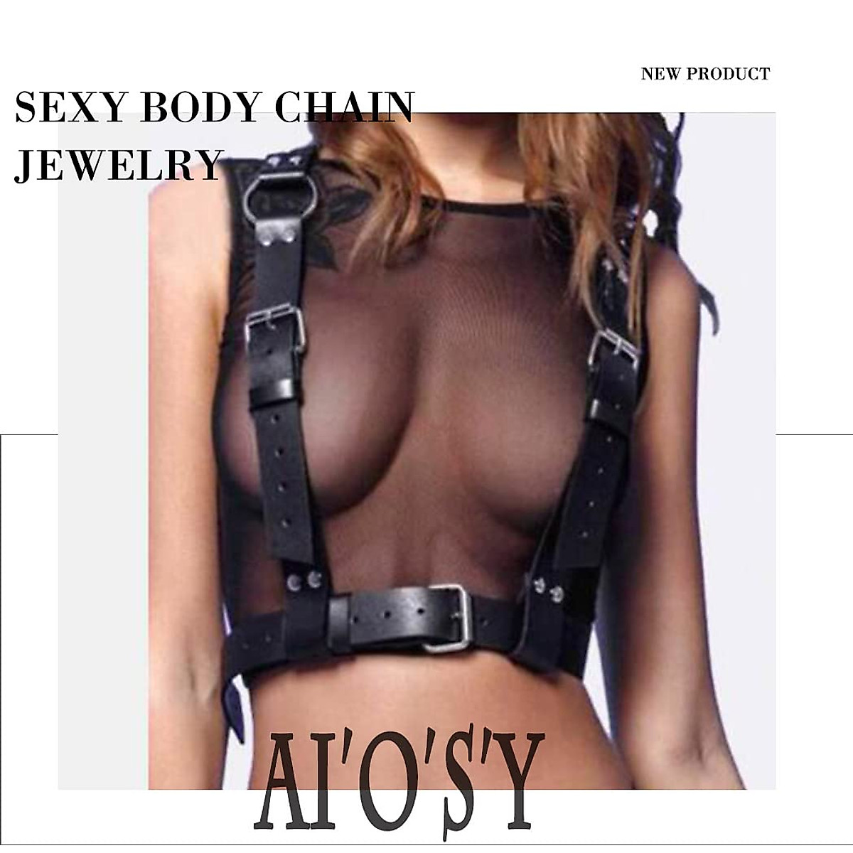 Salliy Punk Waist Chain Black Leather Body Chain Harness Belly Belt Chains Nightclub Party Body Accessories Jewelry for Women (O)