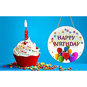 Birthday Designs Decorations, Round Wooden Hanging Signs, Happy Birthday Balloon Shiny Signs, For Party Home Bar Man Cave, Gift For Women Men 12 Inches