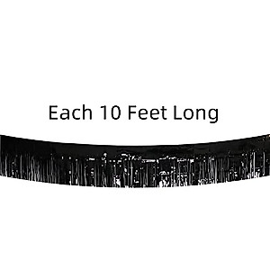 CareCheer 5 Pack 10 Feet Foil Fringe Garland Shiny Metallic Wall Hanging Drapes Tassel Skirting Decorations Supplies for Parade Float Trailer Mardi Gras Party Birthday Wedding (Black)