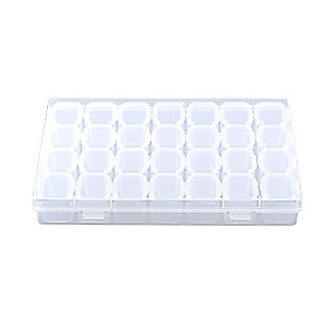 Alvinlite 28 Grids Plastic Organizer Box with Adjustable Dividers, Clear Storage Container for Beads Earring Jewelry Craft Tackles Tools