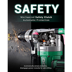 DCA 20V MAX Brushless Rotary Hammer Drill, 4.5 Joule, 3800BPM, 1-1/8 Inch SDS-Plus, Cordless Heavy Duty Rotary Hammer Drill, 5.0Ah Battery, 4A Fast Charger, Safety Clutch, 4 Drill Bits and 2 Chisels