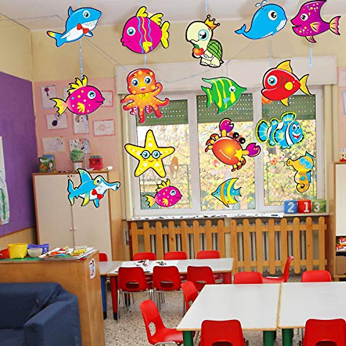 60 Pieces Ocean Cutouts Sea Animals Fish Cutouts for Bulletin Board OceanThemed Party Cutouts Classroom Accents Cutouts Decoration with 120 Pieces Adhesive Dots for Party Supplies