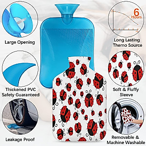 Red Ladybug Hot Water Bottle with Cover 2L, Ladybug PVC Hot Water Bag for Hand Feet Warmer, Pain Relief,Hot Compress and Cold Therapy