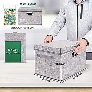 BALEINE Storage Bins with Lids, Foldable Linen Fabric Storage Boxes with Lids, Collapsible Closet Organizer Containers with Cover for Home Bedroom Office (3pack Gray Extra Large)