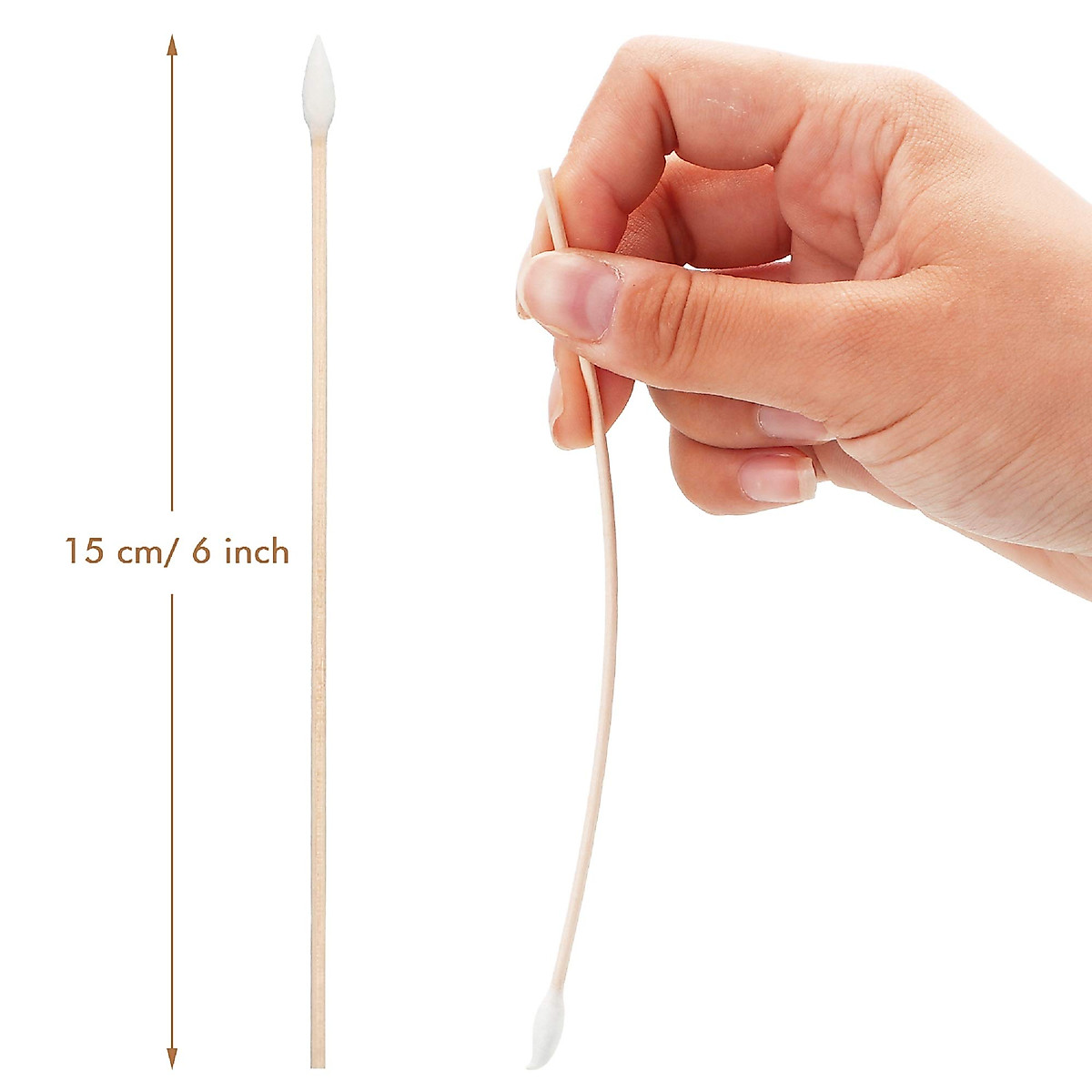 Norme 500 Pieces Cleaning Swabs, Pointed/Round Tip with Wooden Handle Cleaning Swabs Buds for Jewelry Ceramics Electronics in Storage Case (6 Inch, Pointed Tip)