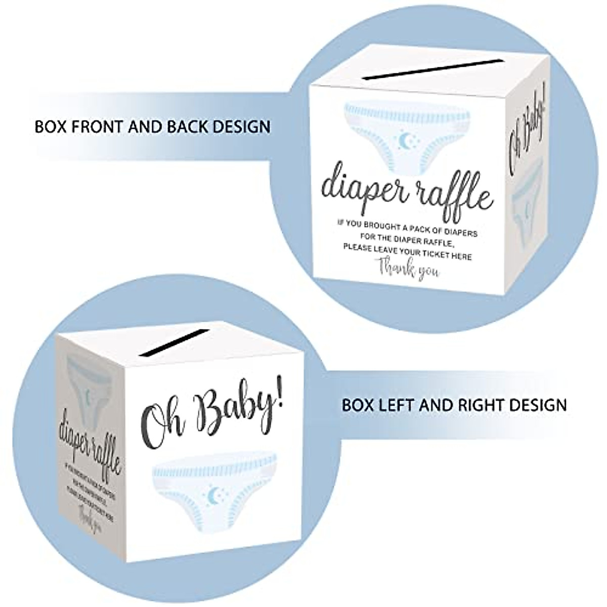 mermermu Diaper Raffle Tickets and Advice Cards For Baby Shower - 1 Card Collection Box & 50 Tickets, Baby Shower Card Box, Party FavorsDecorationsSupplies, Game Kit, 8" Card Box -002BOX