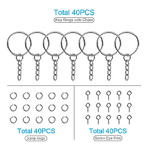 160PCS Swivel Snap Hook with Key Chain Rings Set- 40PCS Swivel Lobster Clasp, 40PCS Key Rings with Chain, 40pcs Jump Rings and 40pcs Screw Eye Pins for Keychain Lanyard, Crafts and Jewelry Making