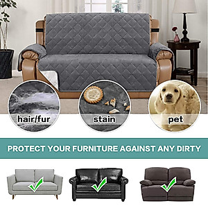 Turquoize Recliner Couch Cover Velvet Loveseat Recliner Cover Recliner Couch Covers for 2 Cushion Couch Recliner Cover Slip Resistant Recliner Protector with Straps Seat Width Up to 54" (54",Gray)