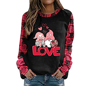 Winnerlion Valentine's Day Sweatshirts for Women Dwarf Print Casual Sweatshirt Long Sleeve Crewneck Shirt Pullover Tops (Pink, XL)