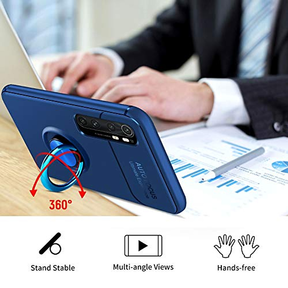 AKABEILA for Xiaomi Mi Note 10 Lite Case Screen Protector Compatible for Xiaomi Mi Note 10 Lite Cover [with Tempered Glass Free] Carbon Fiber Silicone Bracket Phone Holder Shockproof Cases 6.47"