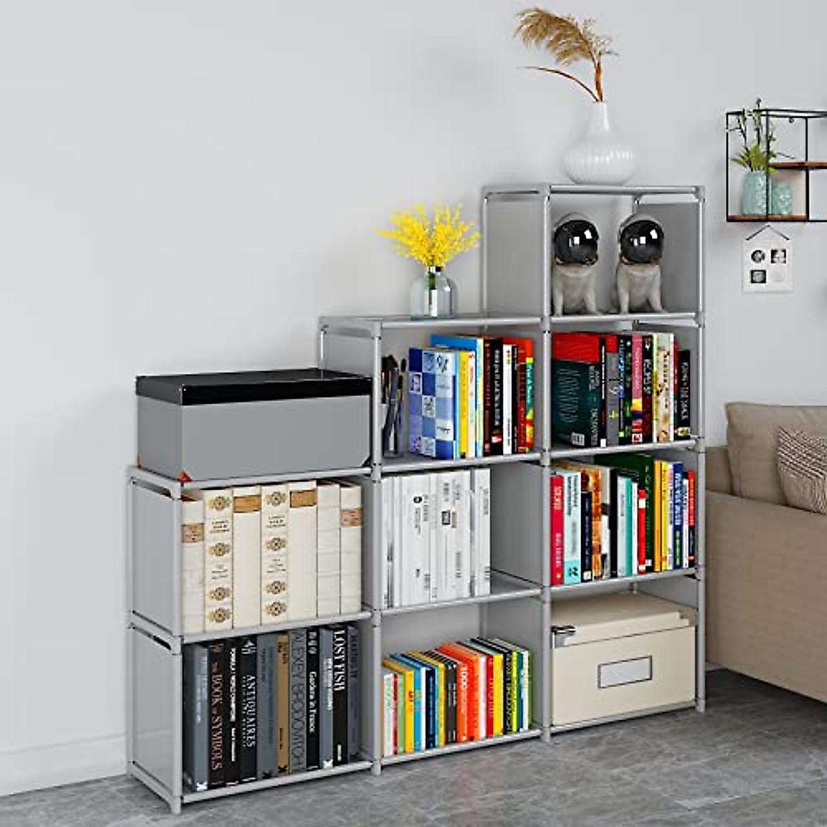 ACCSTORE Cube Storage, 9 Cubes Closet Storage Shelf,DIY Wall Cabinet Bookshelf Plastic Square Storage Rack, Suitable for Bedroom, Living Room, Office,Kitchen, Warehouse (Grey)