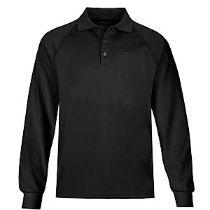 MOHEEN Men's Long Sleeve Moisture Wicking Performance Solid Golf Polo Shirt with Pocket (Black, X-Large)