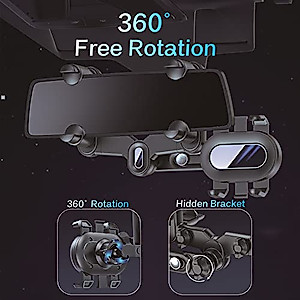 VOKEEH Phone Holder Rearview Mirror Phone Holder for Car, Phone Holder Mount,Rotatable and Retractable 360-degree Rotation Adjustment for 99% Mobile Phones & Car