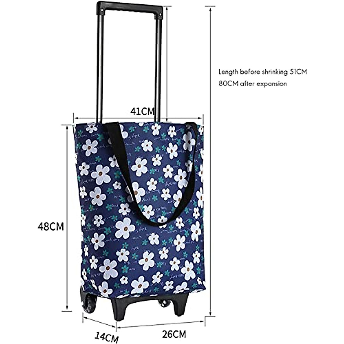 Folding Shopping Bag with Wheels Portable Big Shopping Cart Trolley Bag Reusable Shopping Trolley Storage Bag for Groceries