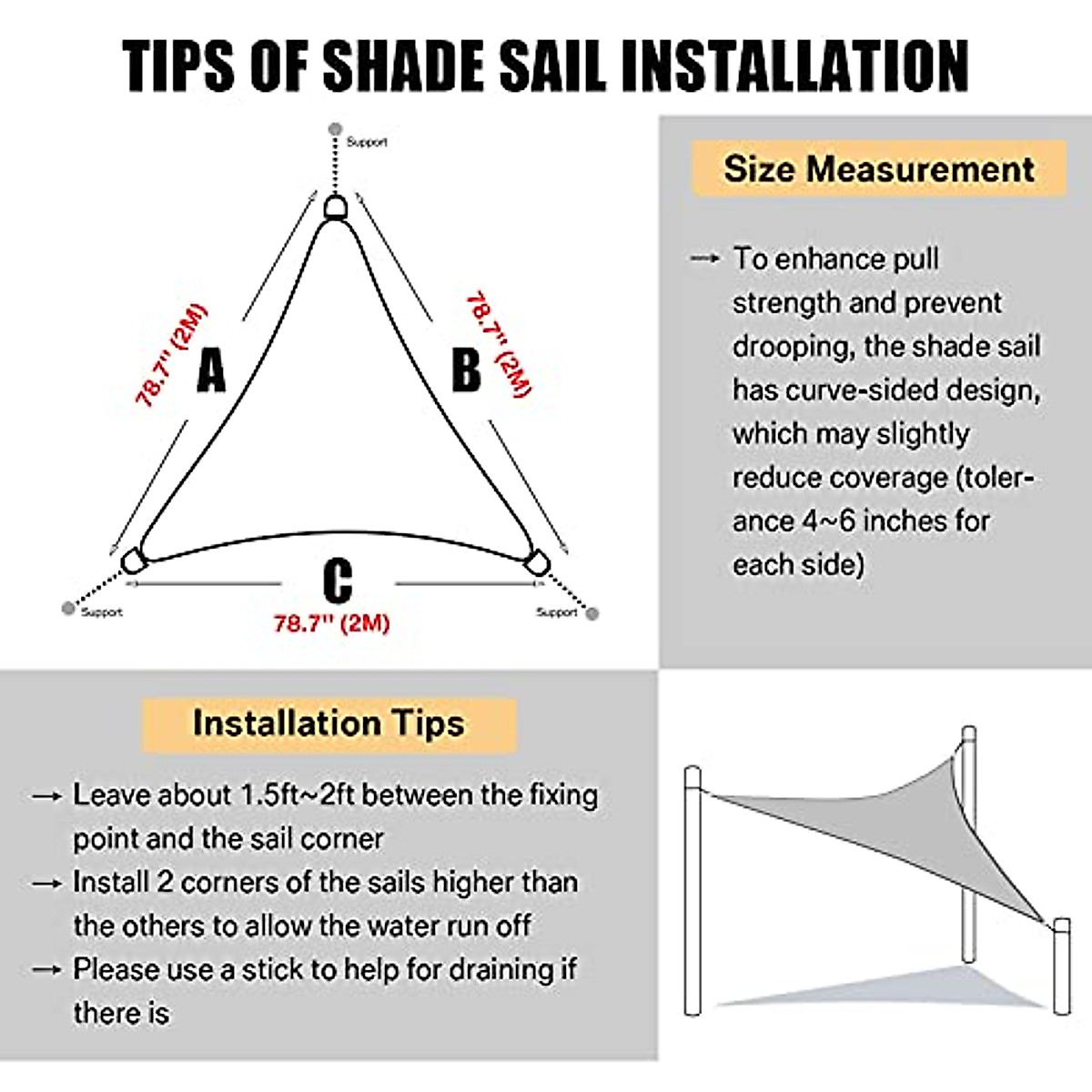 Neween Shade Sail, 6'7''x 6'7''x 6'7'' Sun Shade Sail Triangle Waterproof for Patio Yard Deck Pergola Outdoor Sun Sail Shade 98% UV Block Sunshade Light Grey Color