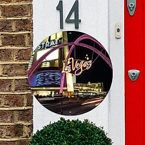 CowkissSign USA City Casino Las Vegas Round Aluminum Art Signs City in Nevada State Metal Tin Sign Country Souvenir Gift Tin Metal Sign for Bedroom Yard Garage Garden 12x12in