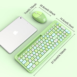 UHURU Colorful Wireless Keyboard and Mouse Combo - Computer Keyboard with Phone Holder, 2.4GHz Full-Sized Cute Green Keyboard and Mouse Set for Windows, Laptop, PC, Notebook - Green