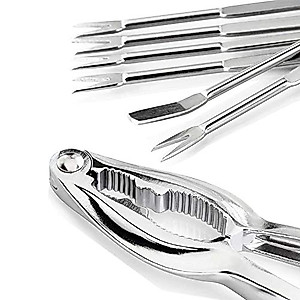 Ajmyonsp 8Pack Seafood Tools Set Crab Crackers Nut Cracker and Picks - 4 Crab Leg Forks 2 Stainless Steel Lobster Crackers 2 Shellfish Sheller Knife & Dishwasher Safe