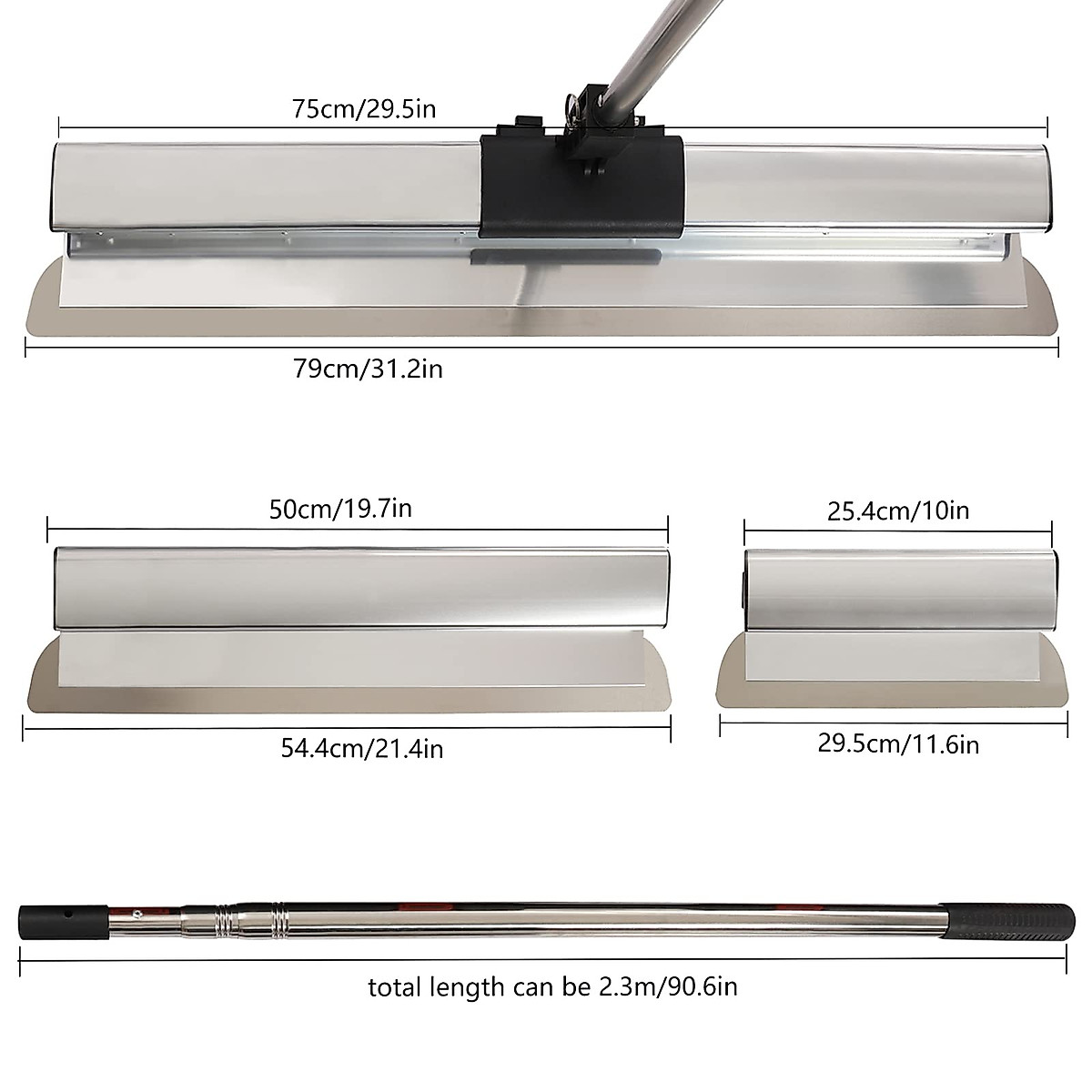 Futchoy Drywall Skimming Blade Set - 12", 22" & 32" Blades + 34.65-80.71"Extension Handle | Pro-Grade | Stainless Steel Construction | High-Impact End Caps