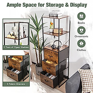 Giantex 6 Tier Storage Cabinet, 61.5” Tall Storage Rack Storage Bookshelf w/Folding Drawers, Shelves, Steel Frame, Anti-toppling Device, Dresser for Bedroom, Living Room, Entryway Display Cabinet(1)