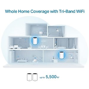 TP-Link Tri-Band Wi-Fi 6 Mesh Router System | 2- Mesh Routers | Coverage up to 5,500 sq. ft. | Deco W7200 (2-Pack) (Renewed)