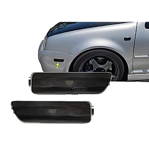 eLoveQ Front Bumper Side Marker Lamps Housings Compatible with 1999-2005 Volkswagen MK4 Golf GTI R32 Rabbit Jetta, Replace OEM Amber Sidemarker Lamps (DARK SMOKE)