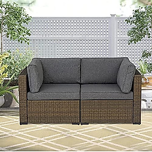 Kinsunny PE Wicker Patio Loveseats Sectional Corner Sofa Rattan Outdoor Furniture Sofa Set