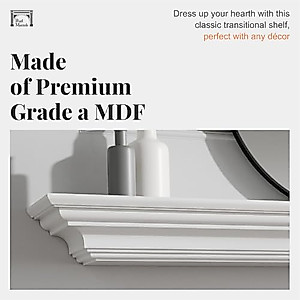 Pearl Mantels ARYB72618 Clean, Sophisticated Premium Grade A MDF Mantel Shelf, 72" L x 10" D x 5" H, Crisp White Paint, The Perfect Compliment to Your Hearth and Home