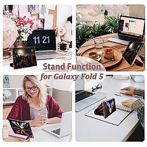 NINKI Clear Mirror Case Compatible Samsung Galaxy Z Fold 5 Case with Kicktand,Ultra Thin & Lightweight Flip Mirror Makeup Cover Electroplated Full Protection Stand Cover for Galaxy Z Fold 5 Case Pink