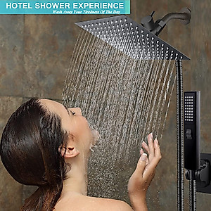 Shower Head, Rain Shower Head with Handheld,High Pressure 8'' Rainfall Stainless Steel Shower Head / 2 Settings Handheld Shower Combo with Shower Holder and 78'' Explosion-Proof Hose (Black)