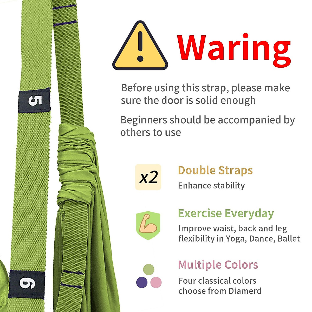 Leg Stretcher Strap Adjustable Fitness Band for Waist Trainer Stretching Door Swing Flexibility Tensile Trainer with Carrying Pouch for Yoga Practitioner Ballet Dancer Gymnastics Exercises (Green)