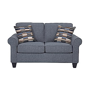 American Furniture Classics Model 8-020-A330V22 Eureka Rolled Arm Loveseat with Two Pillows Love Seats, Blue