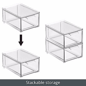 mDesign Stackable Storage Containers Box with Pull-Out Drawer - Stacking Plastic Drawers Bins for Kitchen Pantry and Cupboard, Cabinet, Counter, Island and Tables - Lumiere Collection - 2 Pack - Clear