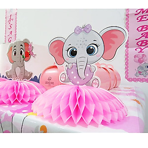 Welliboom Pink Elephant Honeycomb Centerpieces It's A Girl Table Decorations Door Hanging Porch Sign,Little Peanut Cutouts for Elephant Theme Baby Shower,Baby Girl Welcome baby Party Supplies