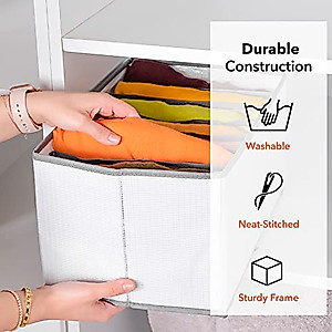 4EVERGOODS Wardrobe Clothes Organizer, Closet Organizer, Dresser Organizer - Lightweight Sweaters, Shirts, T-Shirts, Leggings, Skirts, 7 Grids - PVC Gray - 1 Piece Set