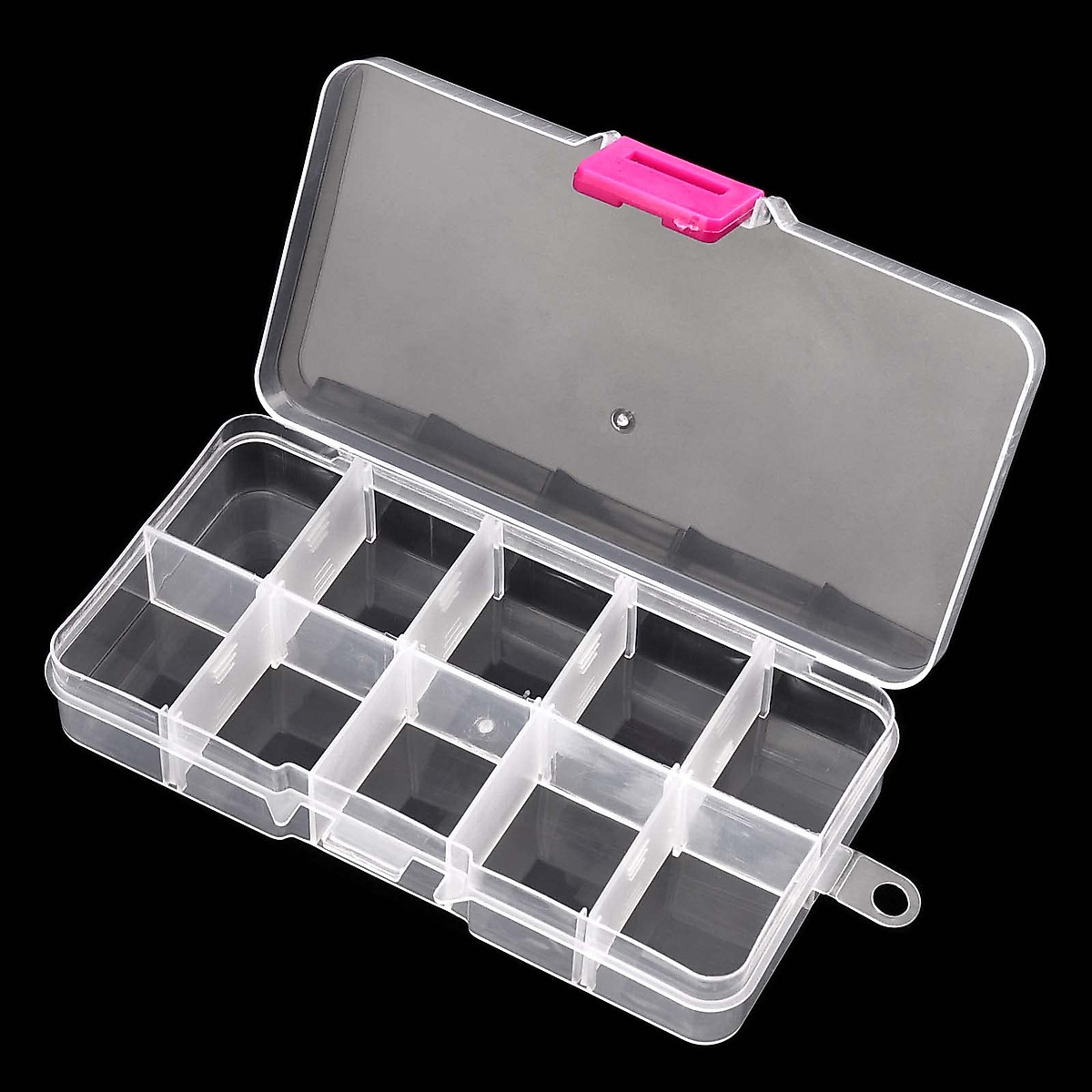 TAICHEUT 32 Pack 10 Grid Plastic Jewelry Organizer Box, 5 x 2.5 Inch Plastic Box with Removable Dividers Clear Divider Storage Box for Beads, Jewelry and DIY Crafts