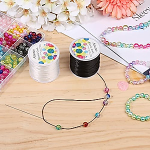 Stretchy String for Bracelets, Anezus 2Pcs Elastic String Jewelry Bead Cord with Large Eye Beading Needles for Seed Beads, Pony Beads, Clay Beads, Bracelet, Necklace and Jewelry Making, Black & White