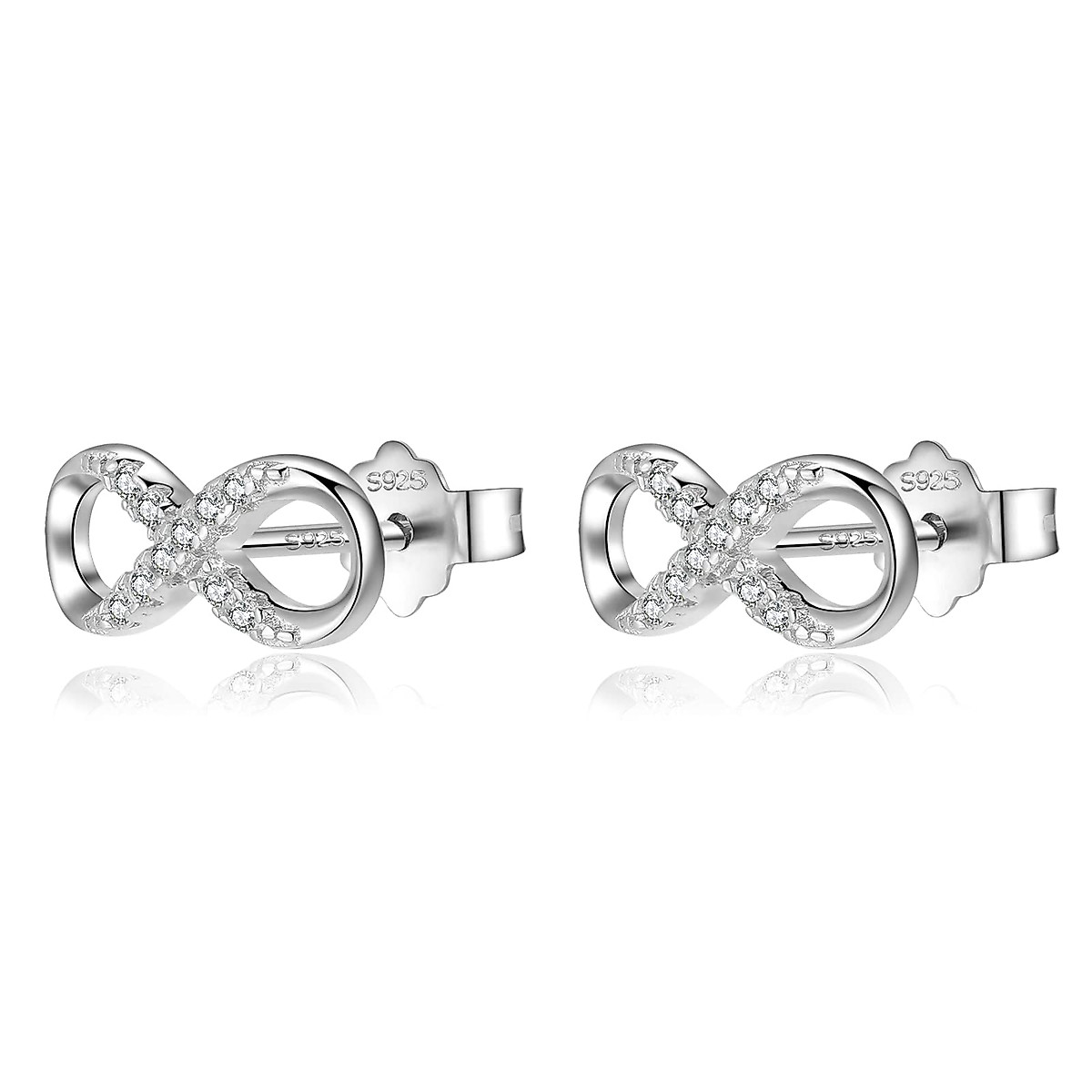 PUPILLEMON Infinity Stud Earrings for Women, 925 Sterling Silver Infinity Hoop Earrings Cubic Zirconia Womens Earrings Jewelry