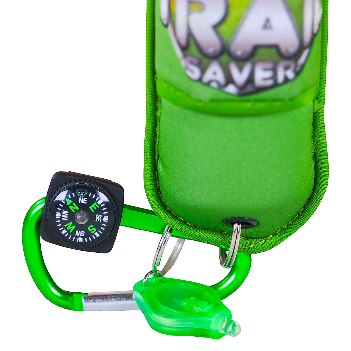 Trail Saver Pepper Spray for Hiking, Camping & Frontiersman - Police Grade Strength - Safety Package w/Compass, LED Light, Safety Whistle, Carabiner & Heavy Duty Metal Belt Clip (Green)