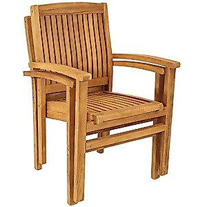 Sunnydaze Stackable Outdoor Patio Dining Chairs - Slat-Back Wood Outdoor Arm Chairs for The Outdoor Dining-Table, Patio, Porch, or Deck - Light Brown Finish - 24.25 Inches Wide - Set of 2