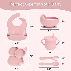 Complete Silicone Baby Feeding Set - 6+ Months Food Grade Baby Feeding Essentials | Silicone Bibs, Baby Bowls and Plates, 3 in 1 Baby Sippy Cup, Spoons and Fork Set | Free of BPA/PVC/Lead/Phthalate